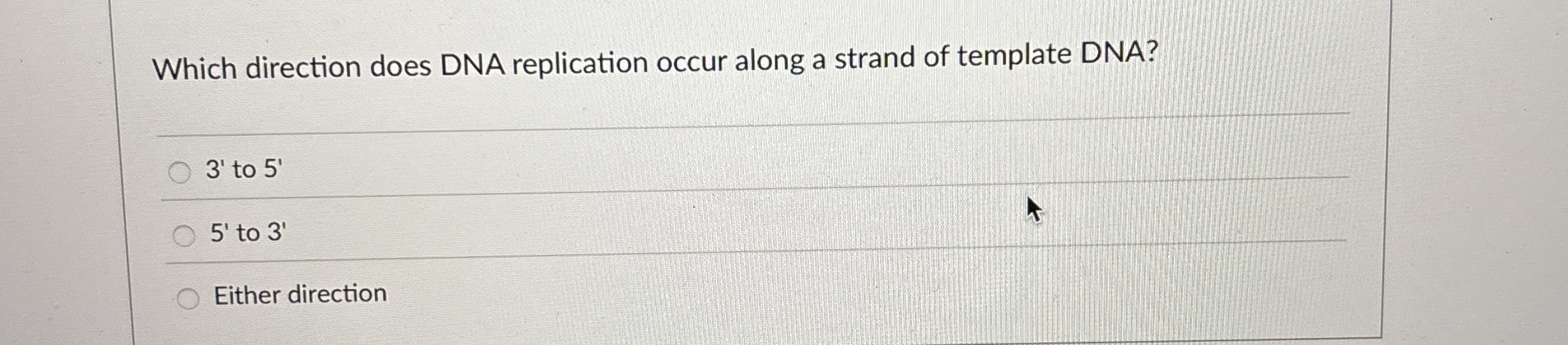 Solved Which direction does DNA replication occur along a | Chegg.com