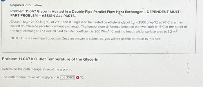 Solved Required information Problem 11.047 Glycerin Heated | Chegg.com