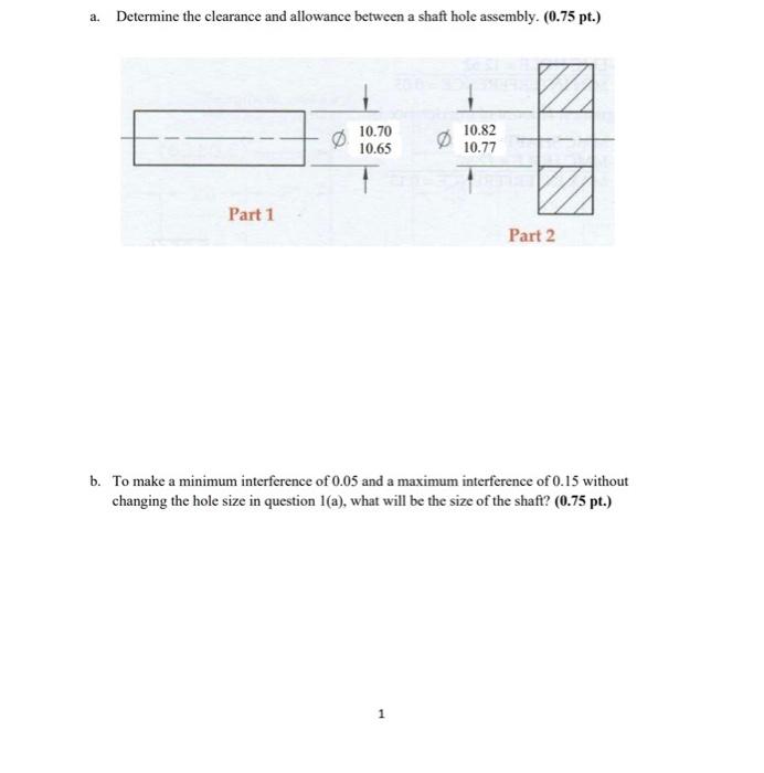 Solved a. Determine the clearance and allowance between a | Chegg.com