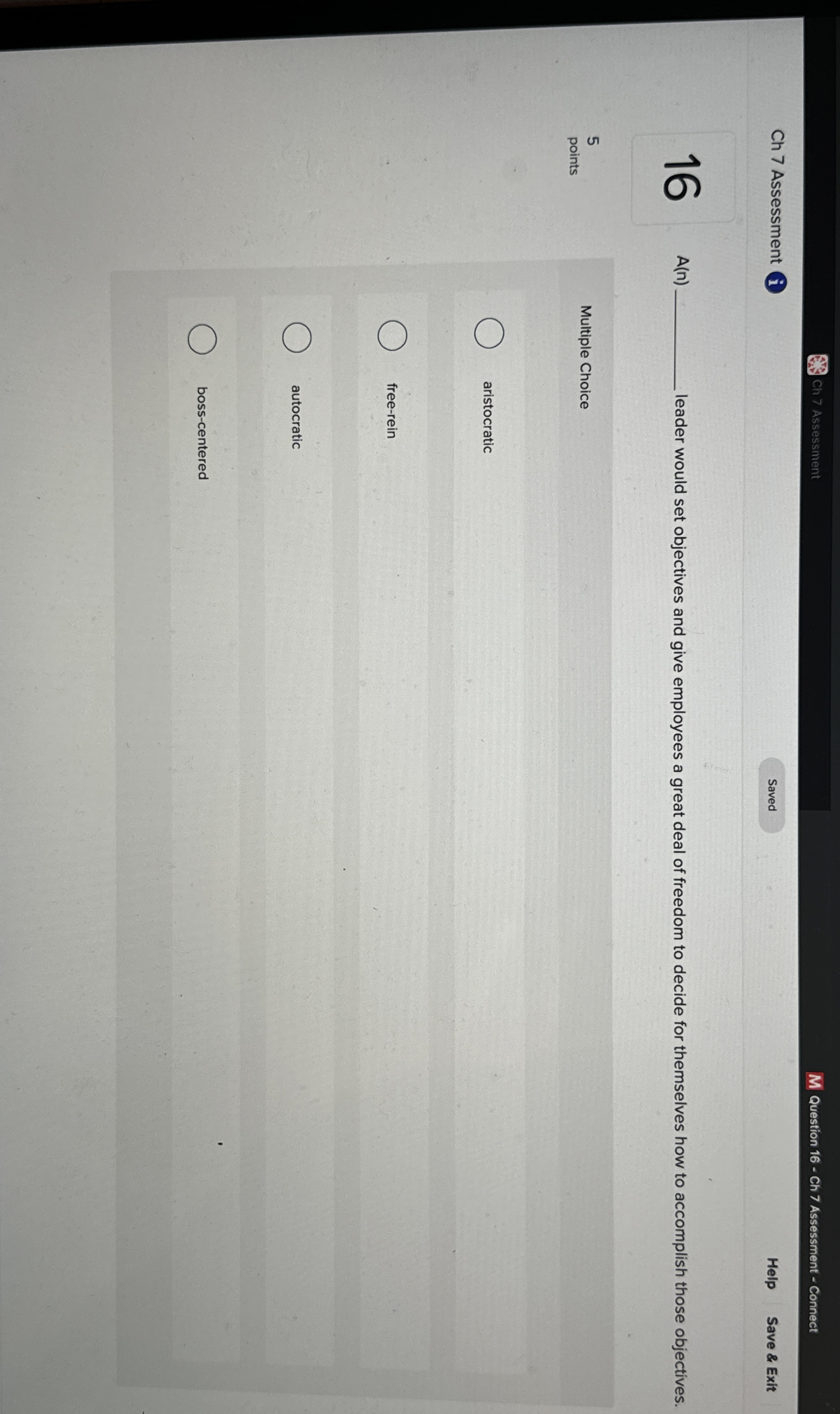 Solved 16 ﻿A(n)leader would set objectives and give | Chegg.com