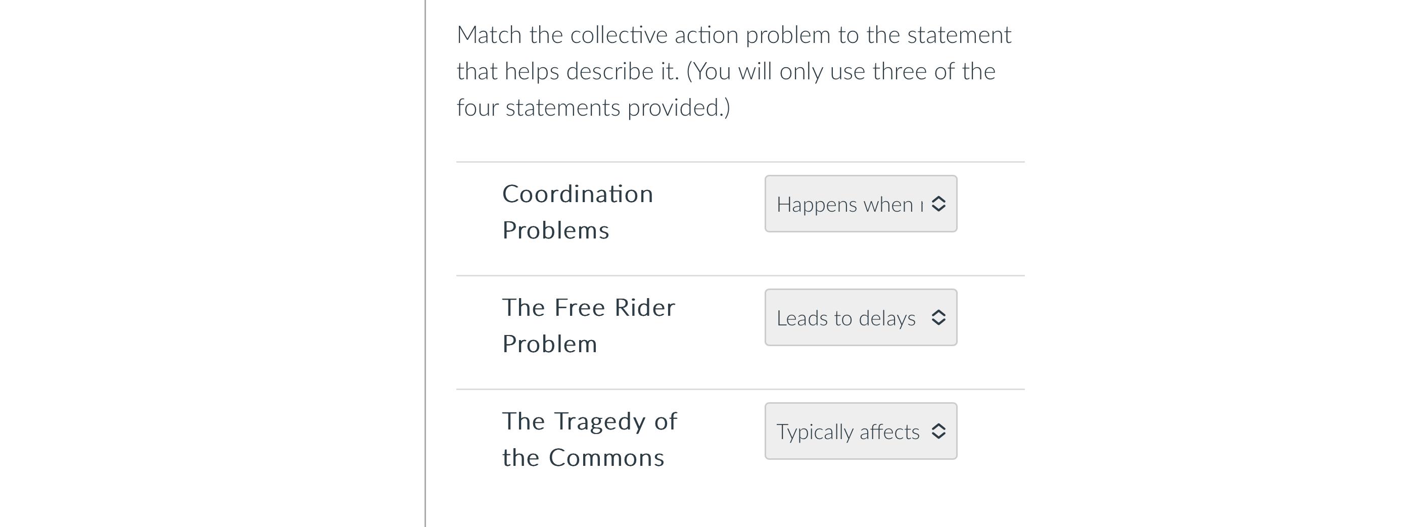 Solved Match the collective action problem to the statement | Chegg.com