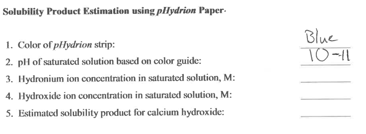 Solved Solubility Product Estimation using pHydrion | Chegg.com