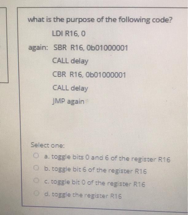Solved what is the purpose of the following code? LDI R16,0 | Chegg.com