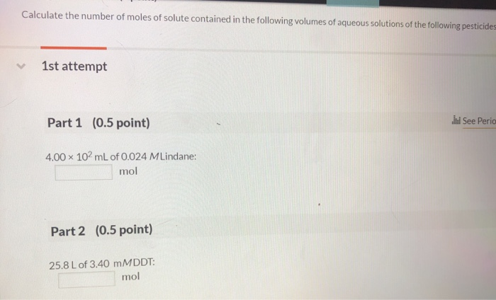 Solved Calculate The Number Of Moles Of Solute Contained In