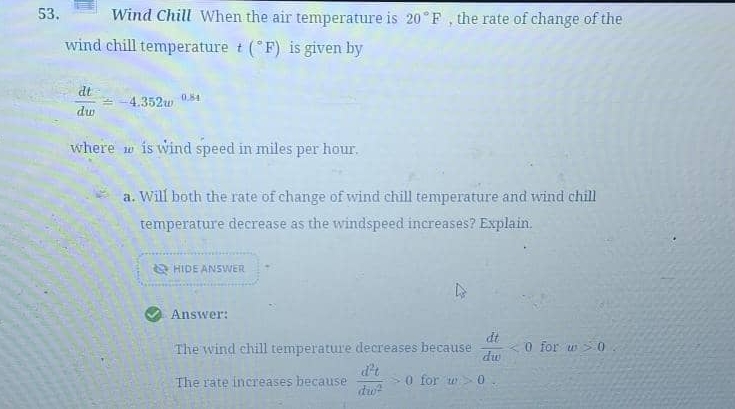 Solved Wind Chill When the air temperature is 20°F, ﻿the | Chegg.com
