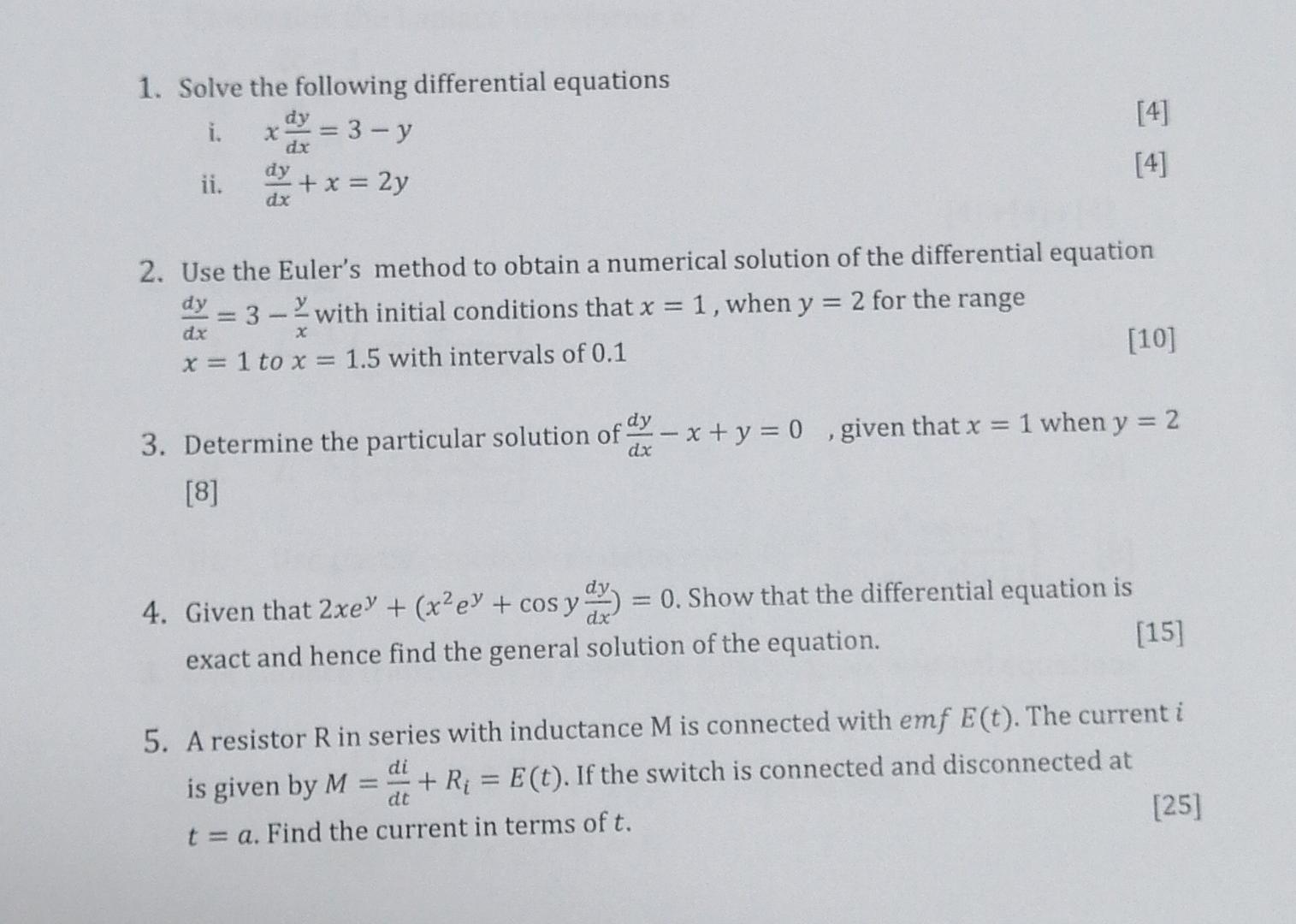 Solved 1. Solve the following differential equations i. dy = | Chegg.com