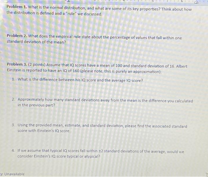 Solved Problem 1. What is the normal distribution, and what | Chegg.com