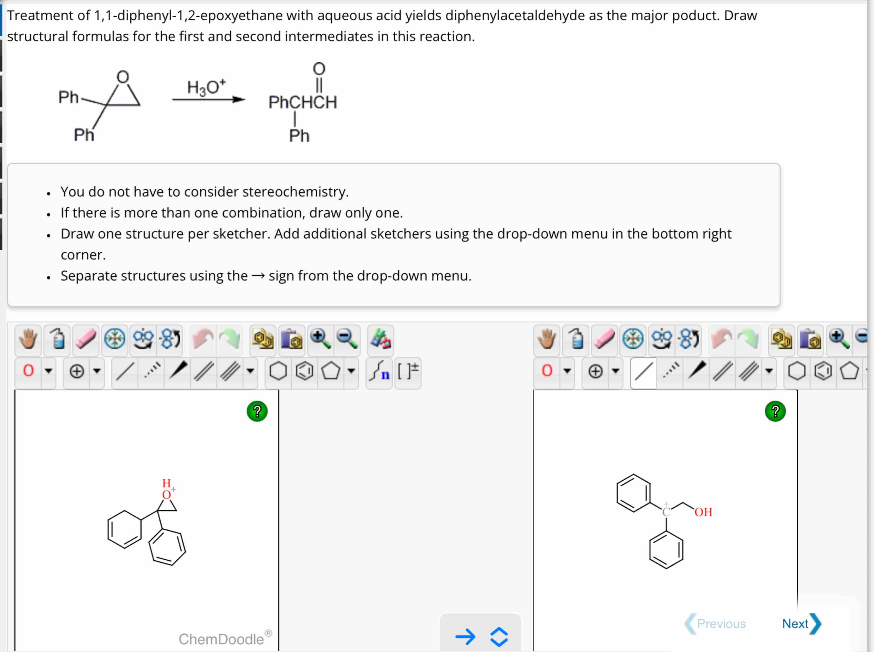 Treatment of 1,1-diphenyl-1,2-epoxyethane with | Chegg.com