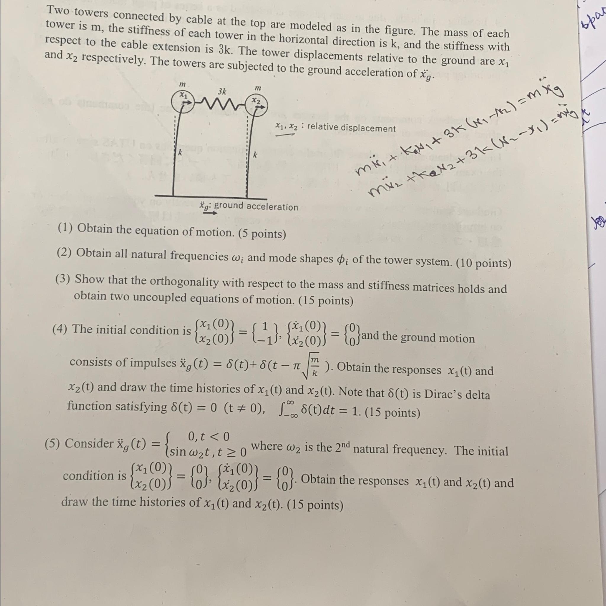Solved Two towers connected by cable at the top are modeled | Chegg.com