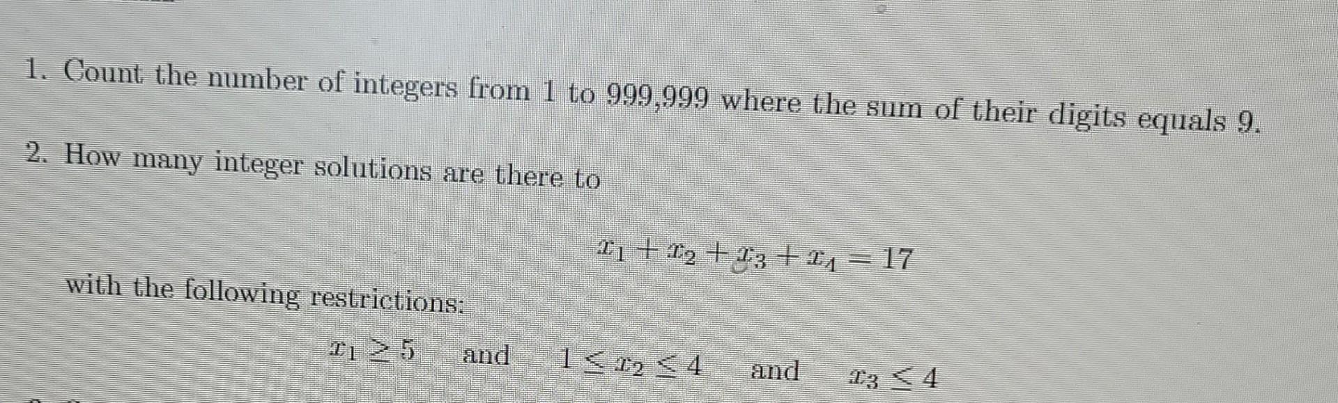 Solved 1. Count the number of integers from 1 to 999,999 | Chegg.com