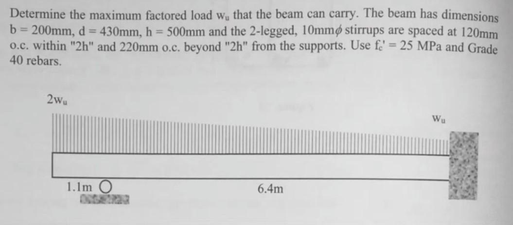 Solved Determine the maximum factored load wu that the beam | Chegg.com