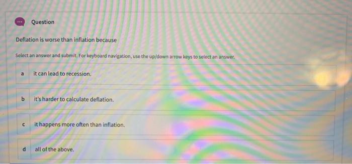 Solved Question Deflation is worse than inflation because | Chegg.com
