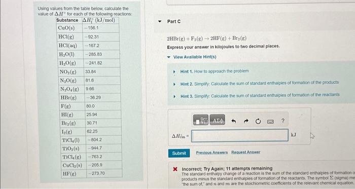 Solved Using values from the table below, calculate the Part | Chegg.com