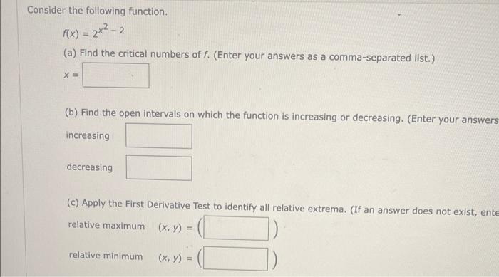 Solved Consider the following function. f(x)=2x2−2 (a) Find | Chegg.com