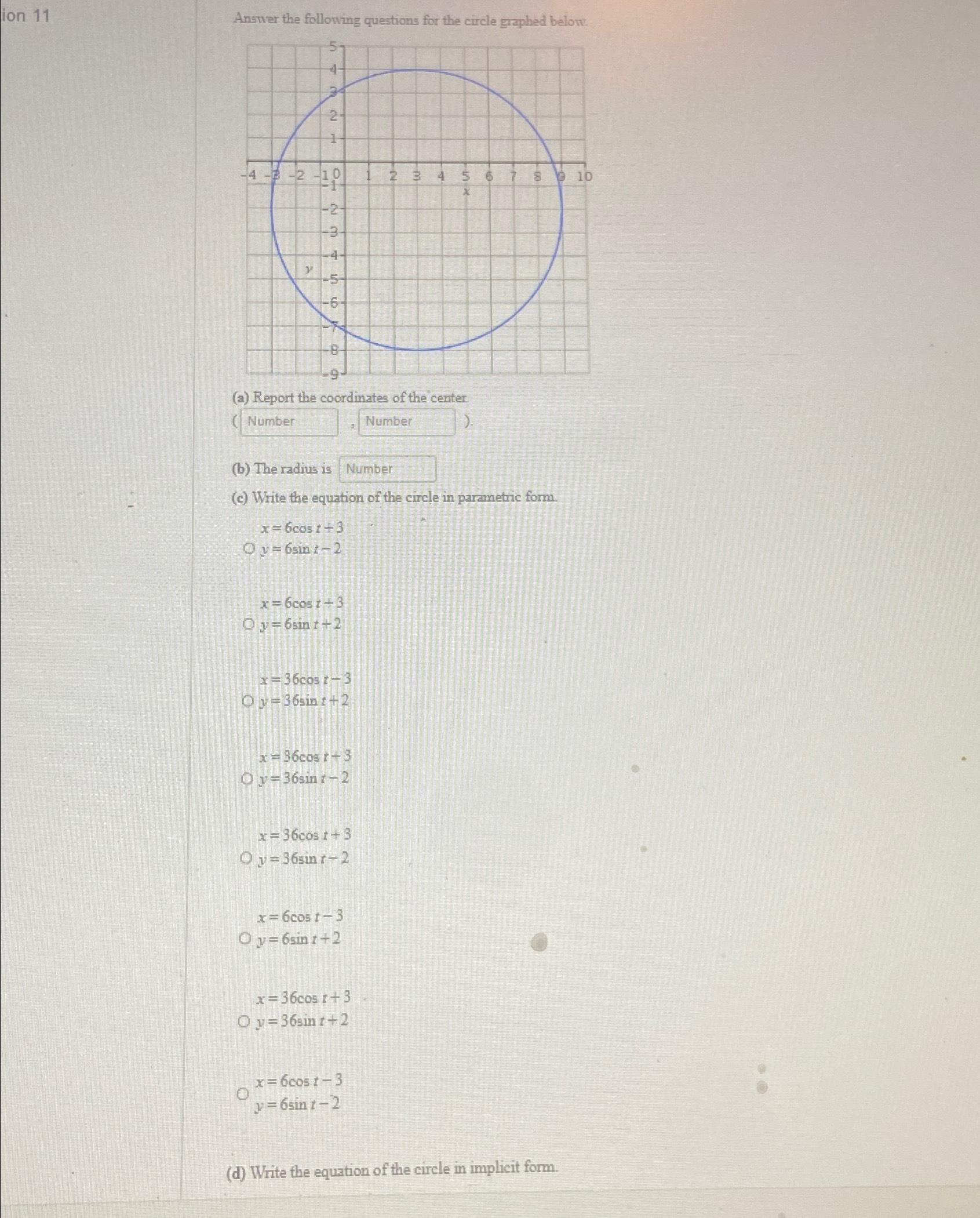 Solved ion 11Answer the following questions for the circle | Chegg.com