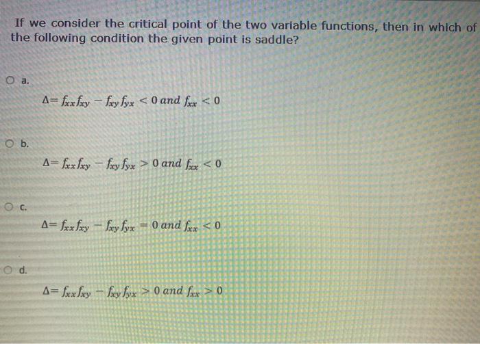 Solved If we consider the critical point of the two variable | Chegg.com
