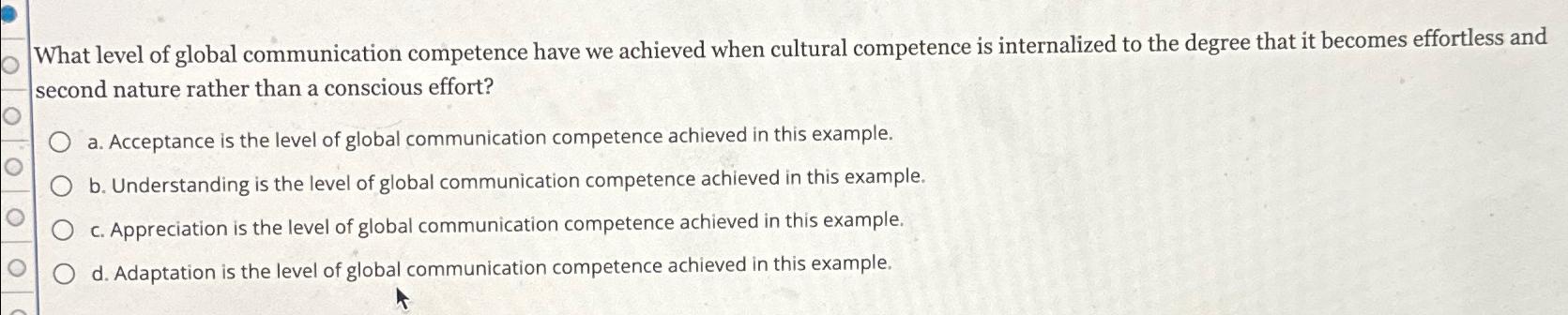 Solved What level of global communication competence have we | Chegg.com