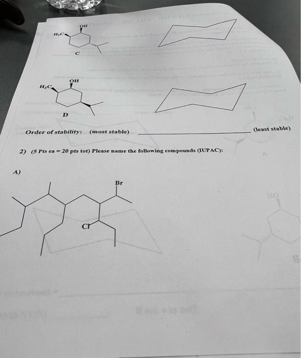 Solved Order of stability: (most stable) (least stable) 2) | Chegg.com