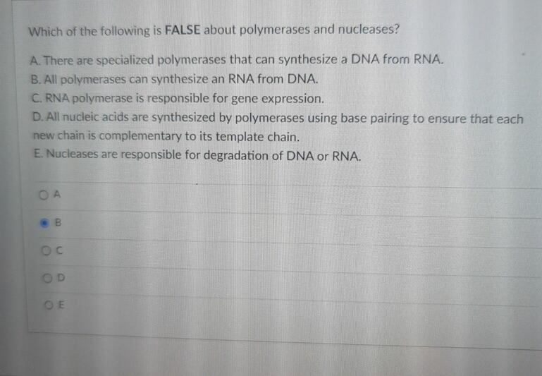 Solved Which of the following is FALSE about polymerases and | Chegg.com