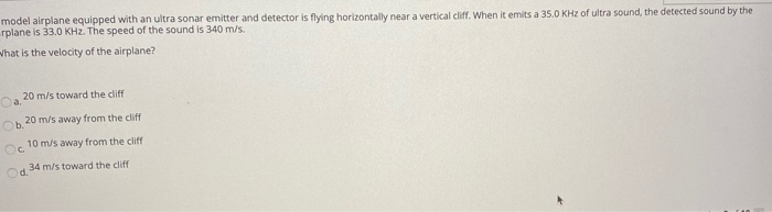 Solved model airplane equipped with an ultra sonar emitter | Chegg.com