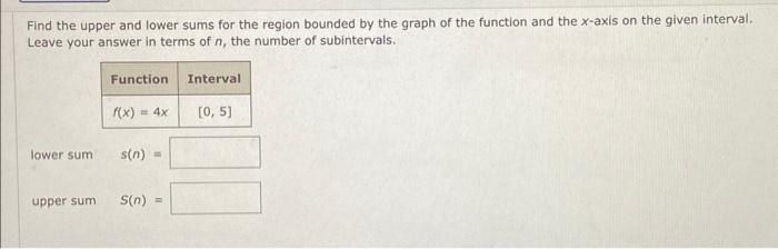 Solved Find the upper and lower sums for the region bounded | Chegg.com