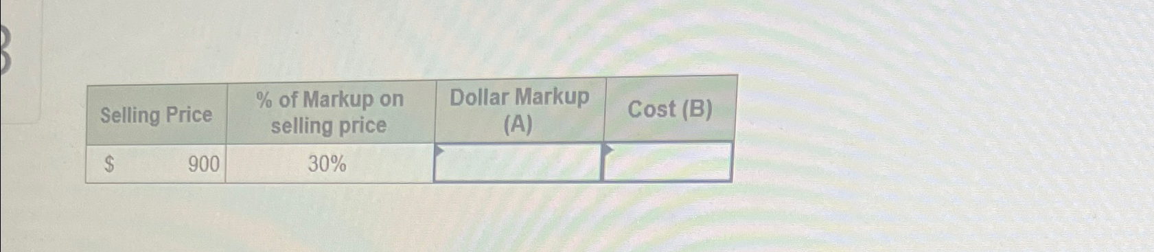 Solved \table[[Selling Price,\table[[% ﻿of Markup | Chegg.com