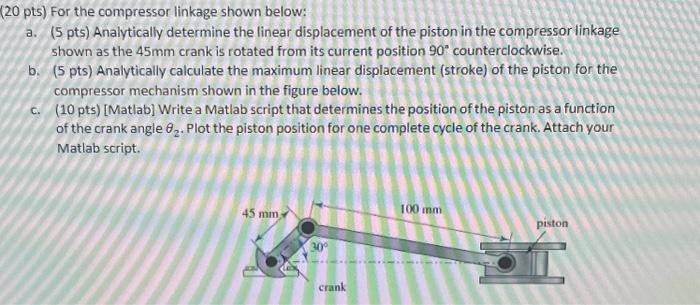 Solved (20 pts) For the compressor linkage shown below: a. | Chegg.com