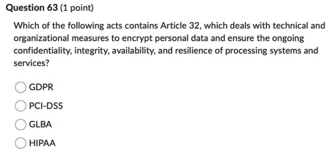Solved Question 63 (1 ﻿point)Which of the following acts | Chegg.com