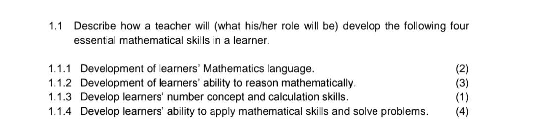 Solved developing mathematical skills in learners | Chegg.com