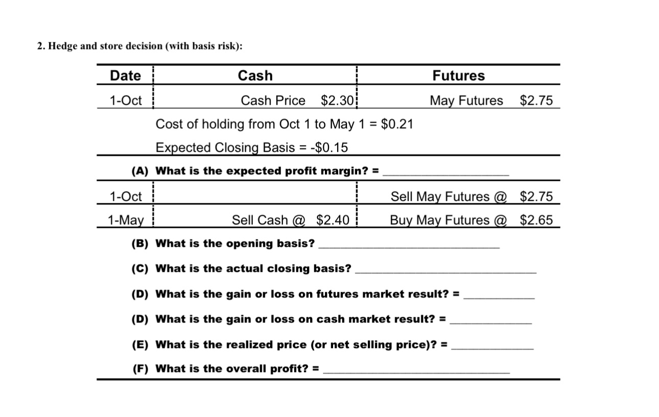 Solved Hedge and store decision (with basis | Chegg.com
