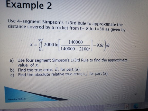 Solved Example 2 Use 4-segment Simpson's 1/3rd Rule to | Chegg.com