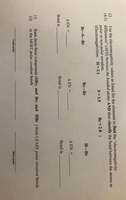 Solved 12. Use the electronegativity values as listed for | Chegg.com