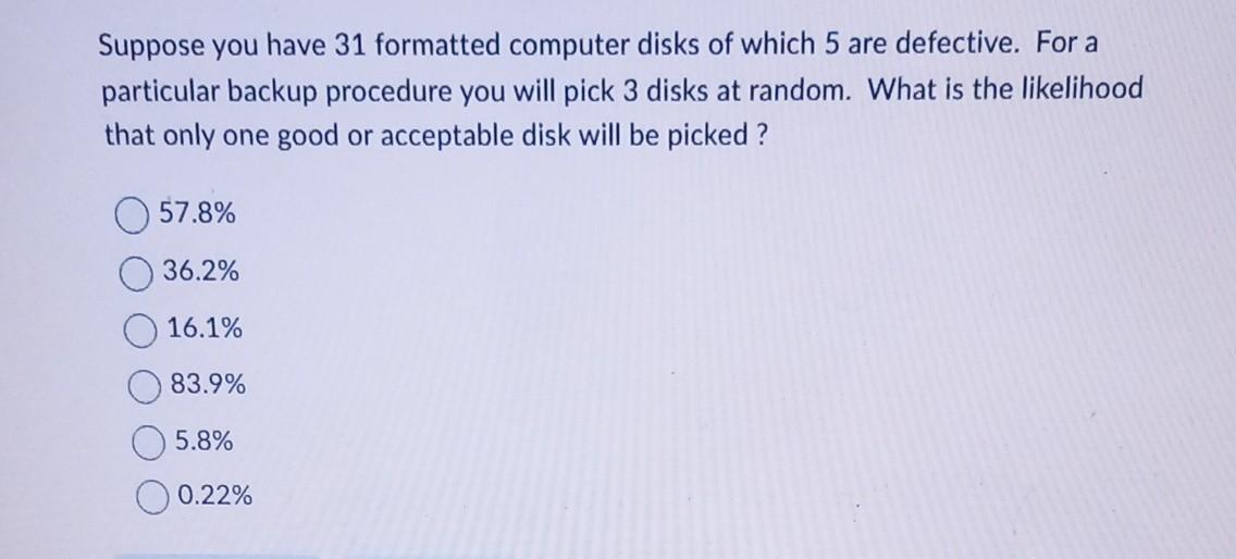 Solved Suppose you have 31 formatted computer disks of which | Chegg.com