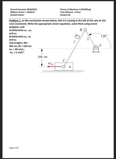 Solved Second Semester 2018/2019 Theory of Machines | Chegg.com