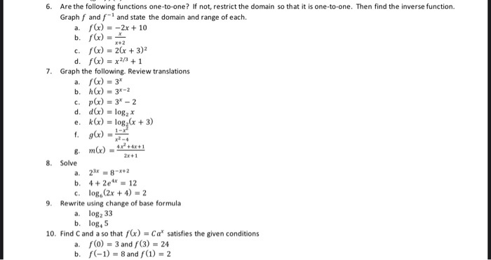 Solved 6. Are the following functions one-to-one? If not, | Chegg.com