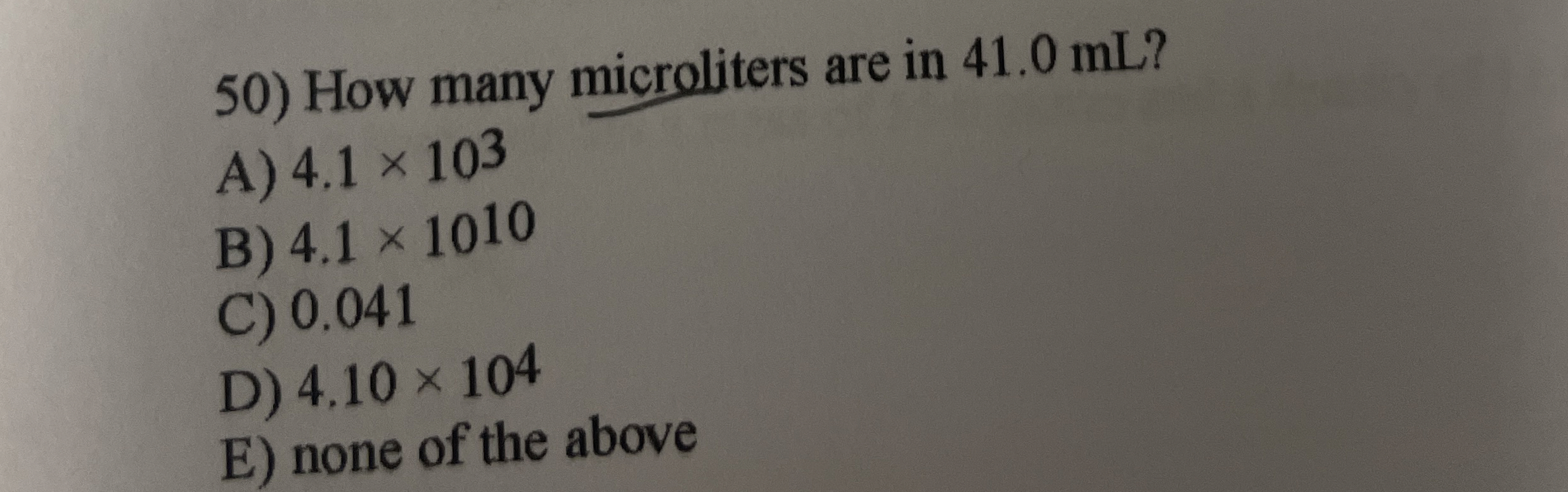 Solved How many microliters are in 41.0 ﻿mL | Chegg.com