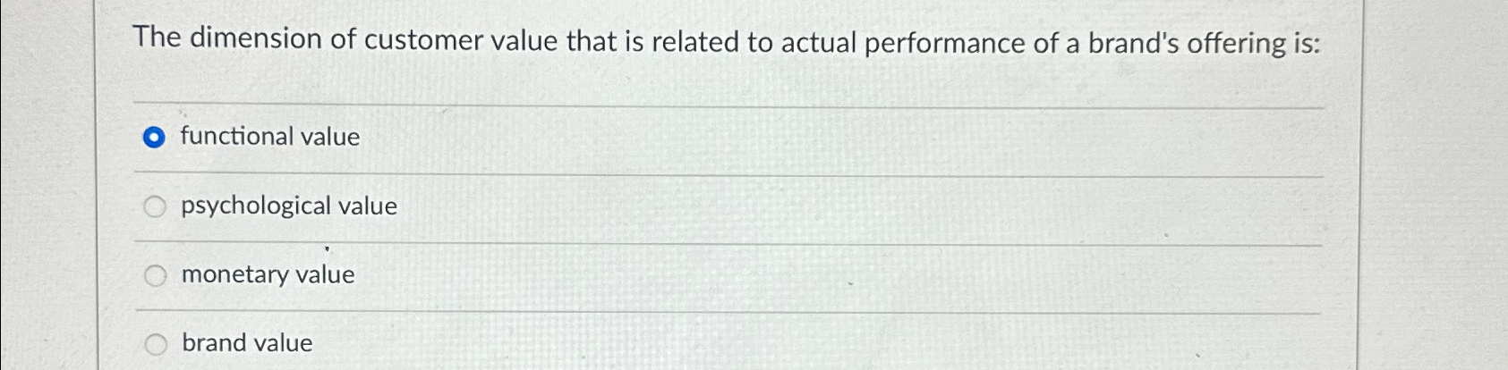 Solved The dimension of customer value that is related to | Chegg.com