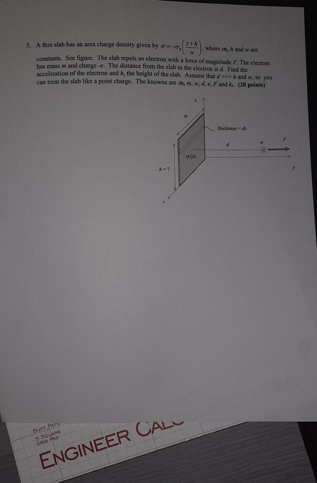 Solved 5. A thin slab has an area charge density given by | Chegg.com