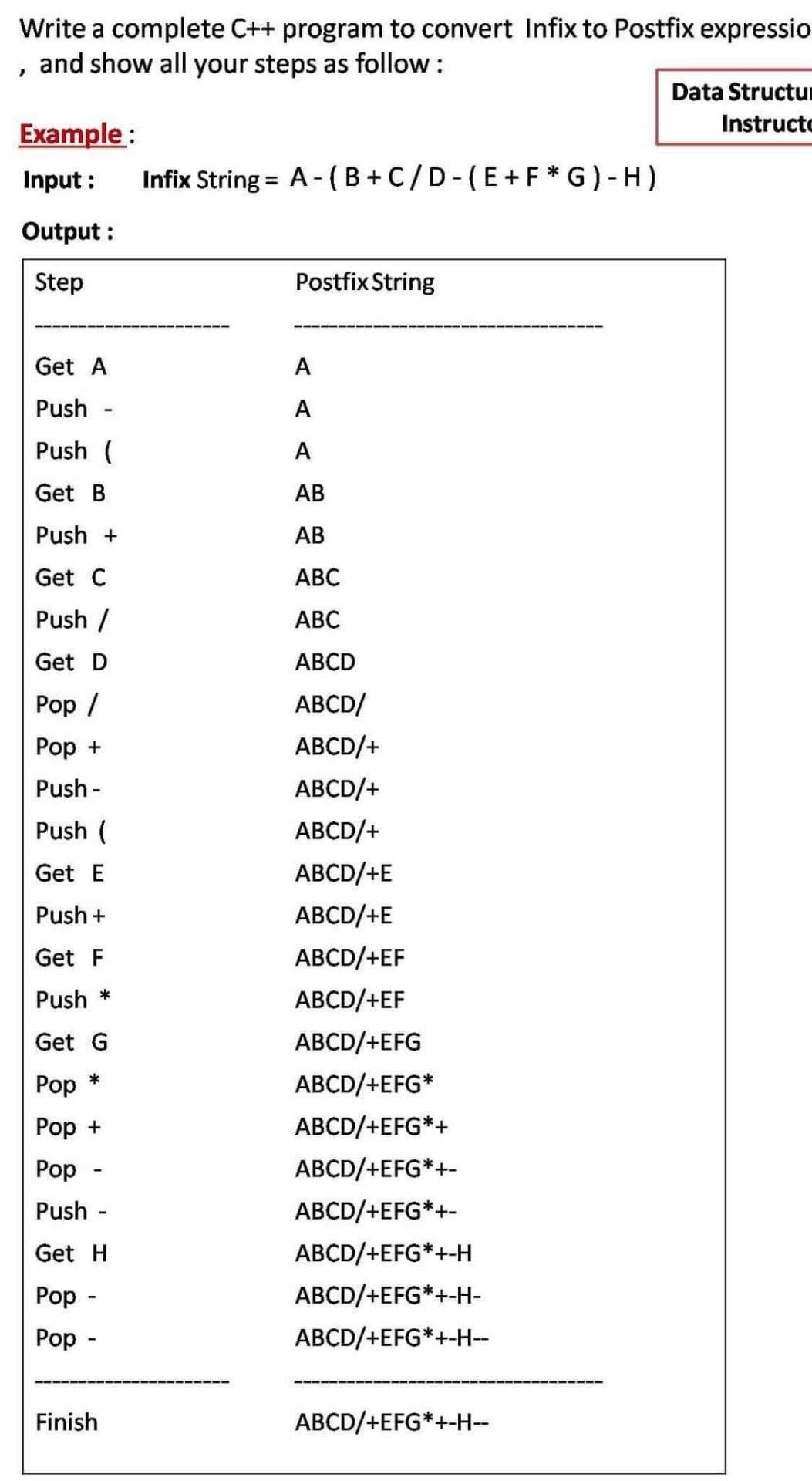 Solved Write a complete C++ program to convert Infix to | Chegg.com