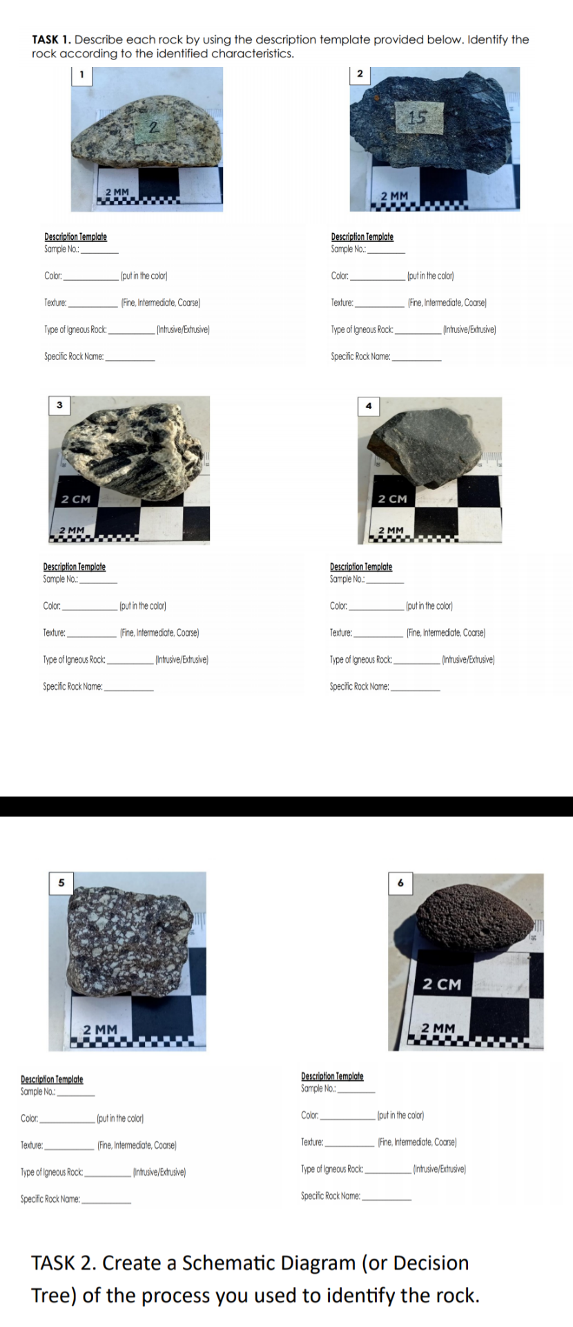 Solved TASK 1. Describe each rock by using the description | Chegg.com