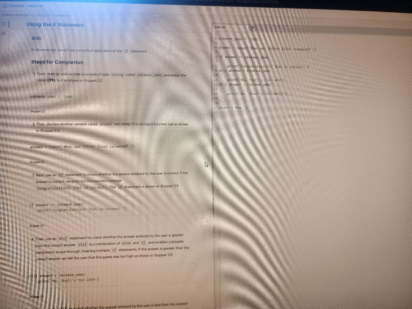 CENGAGE MINDTAP Practice Exercise 3.2: Using the if | Chegg.com