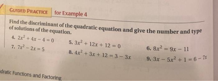 Solved GUIDED PRACTICE for Example 4 Find the discriminant | Chegg.com