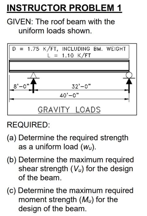 Solved INSTRUCTOR PROBLEM 1 GIVEN: The roof beam with the | Chegg.com