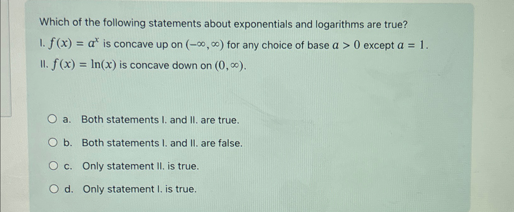 Solved Which of the following statements about exponentials | Chegg.com