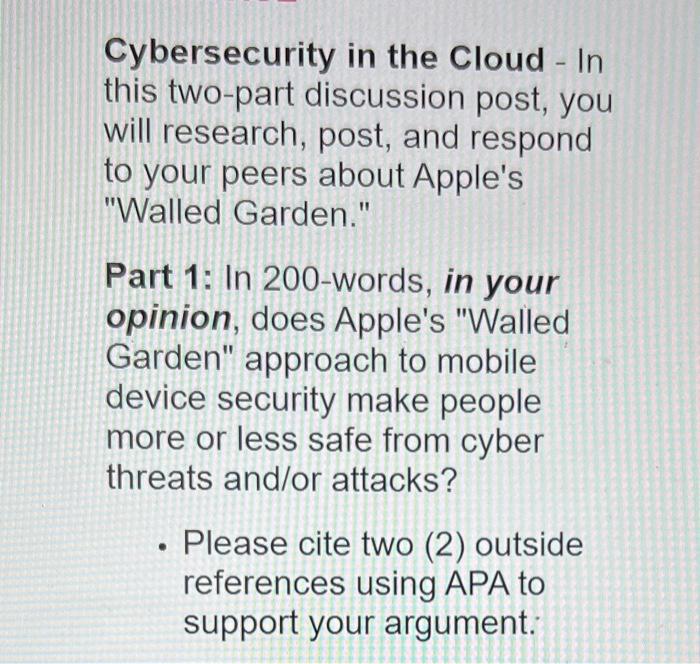 Solved Cybersecurity in the Cloud - In this two-part | Chegg.com