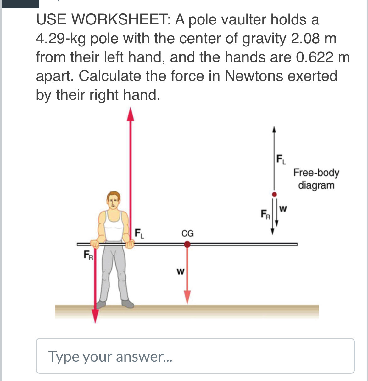 USE WORKSHEET: A pole vaulter holds a 4.29-kg ﻿pole | Chegg.com