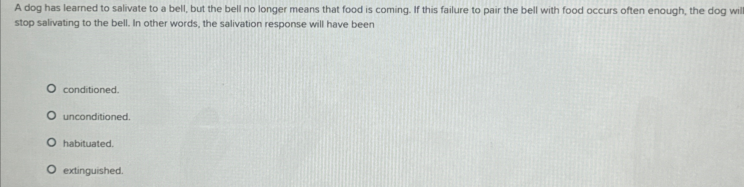 Solved A dog has learned to salivate to a bell, but the bell | Chegg.com