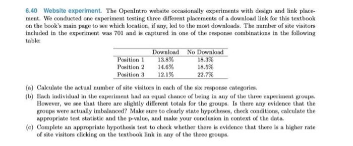 Solved 6.40 Website experiment. The Openintro website | Chegg.com