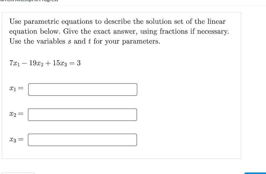 Solved Use parametric equations to describe the solution set | Chegg.com