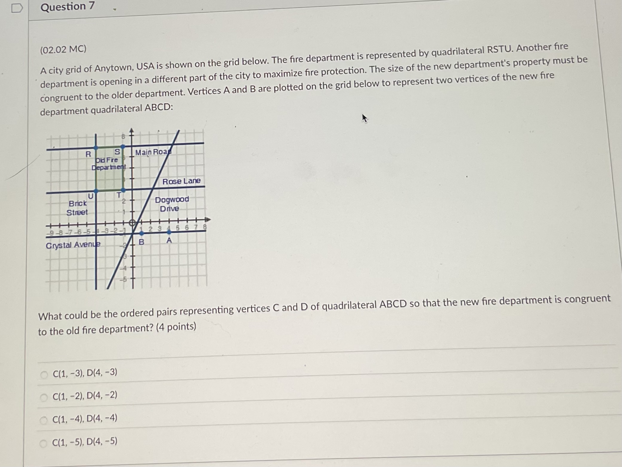 Solved city grid of ﻿Anytown, USA is ﻿shown on ﻿the grid | Chegg.com